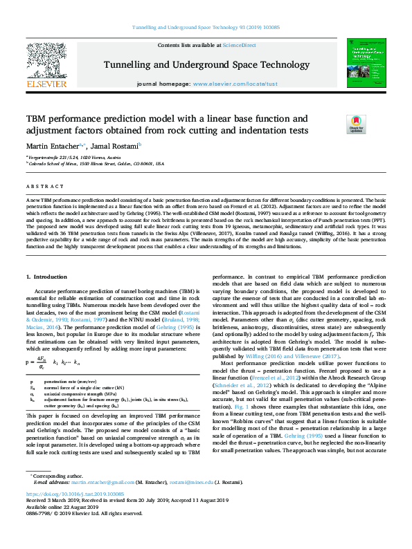(PDF) TBM performance prediction model with a linear base function and adjustment factors ...