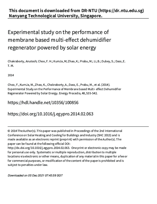 (PDF) Experimental Study on the Performance of Membrane based Multi ...