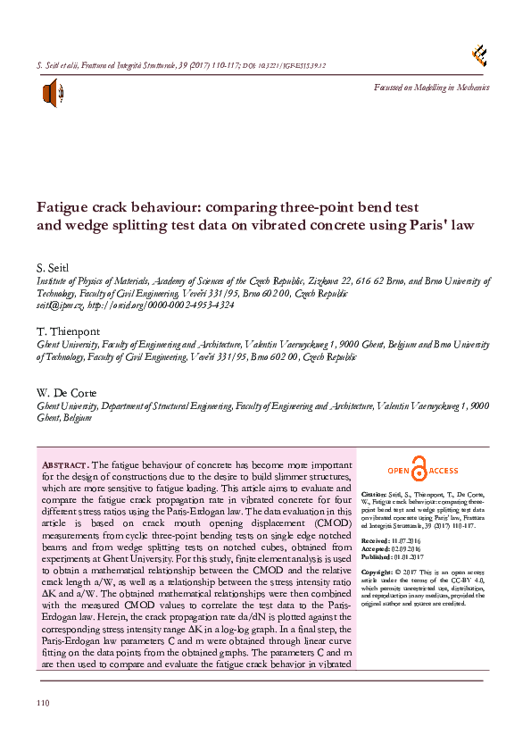(PDF) Fatigue crack behaviour: comparing three-point bend test and ...