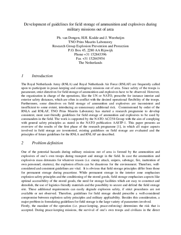 (PDF) Development of Guidelines for Field Storage of Ammunition and ...