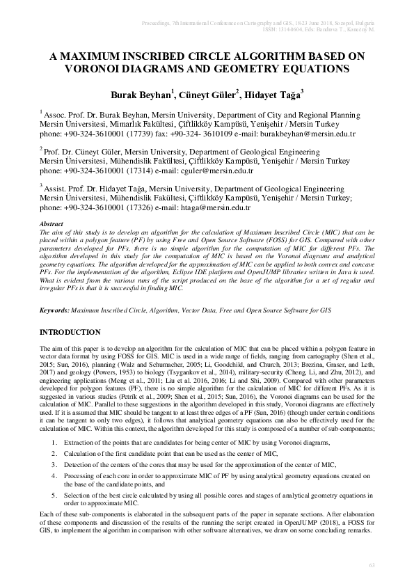(PDF) A Maximum Inscribed Circle Algorithm Based on Voronoi Diagrams ...