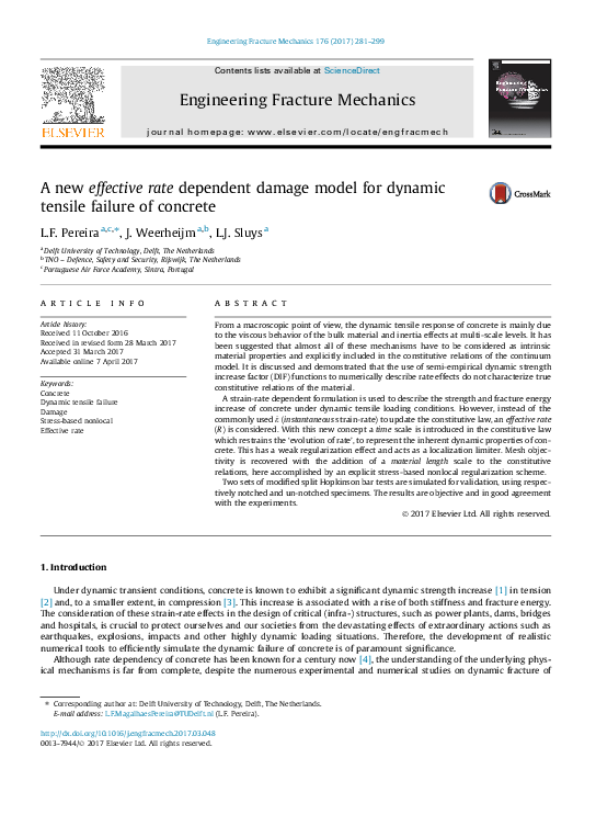 (PDF) A new effective rate dependent damage model for dynamic tensile failure of concrete