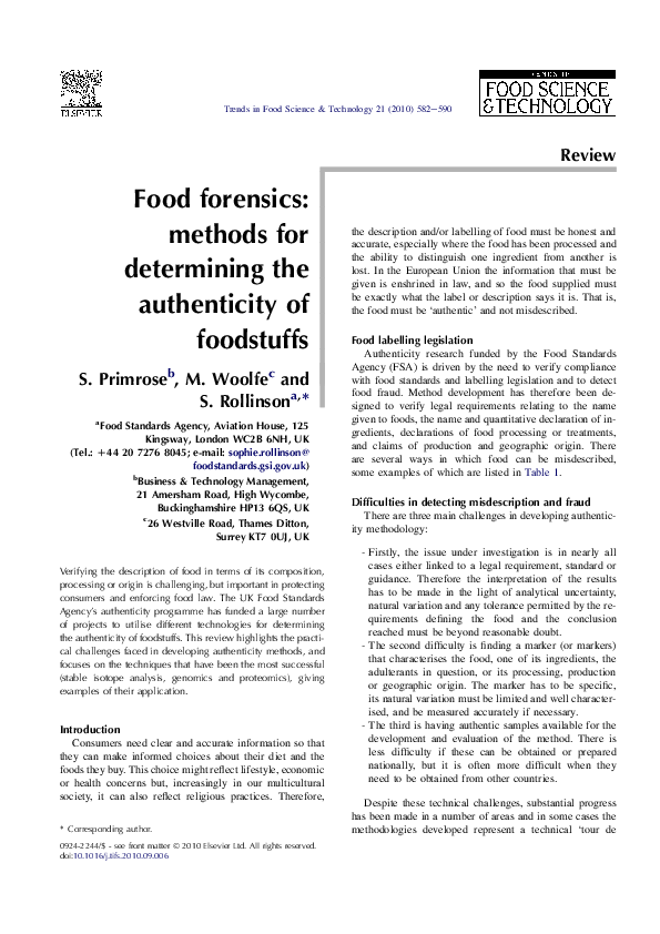 (PDF) Food forensics: methods for determining the authenticity of foodstuffs