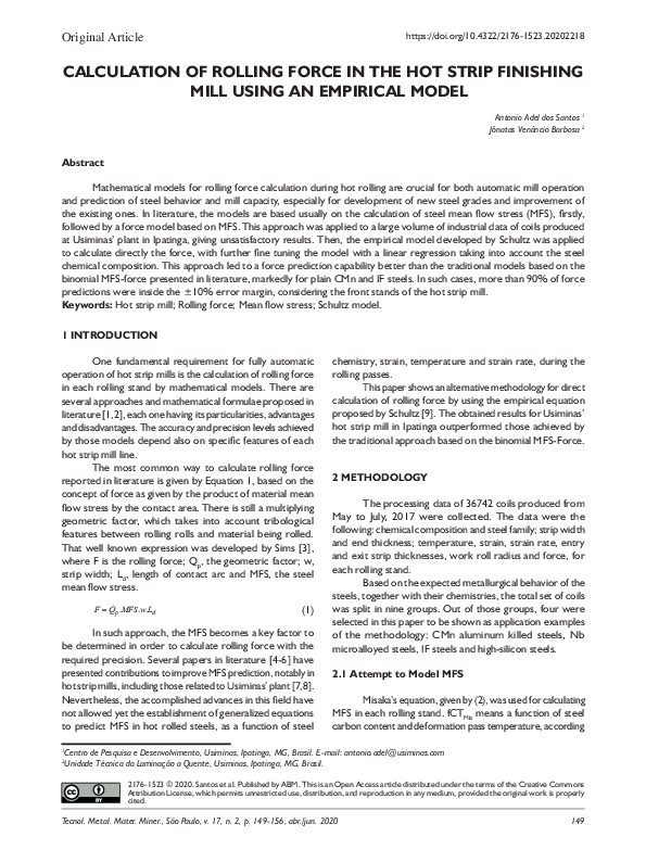 (PDF) Calculation of Rolling Force in the Hot Strip Finishing Mill ...