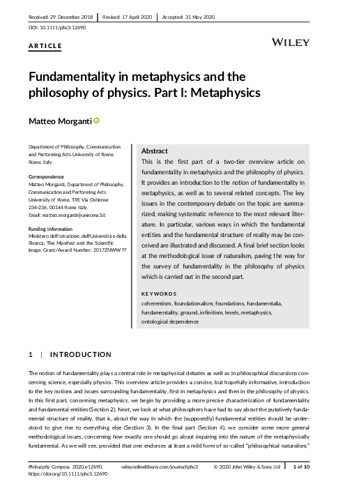 (PDF) Fundamentality in metaphysics and the philosophy of physics. Part ...