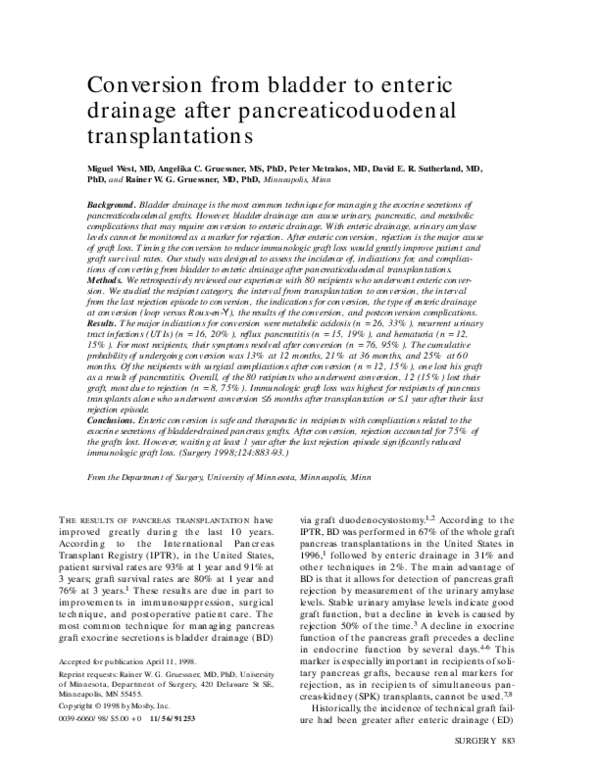 (PDF) Conversion from bladder to enteric drainage after ...