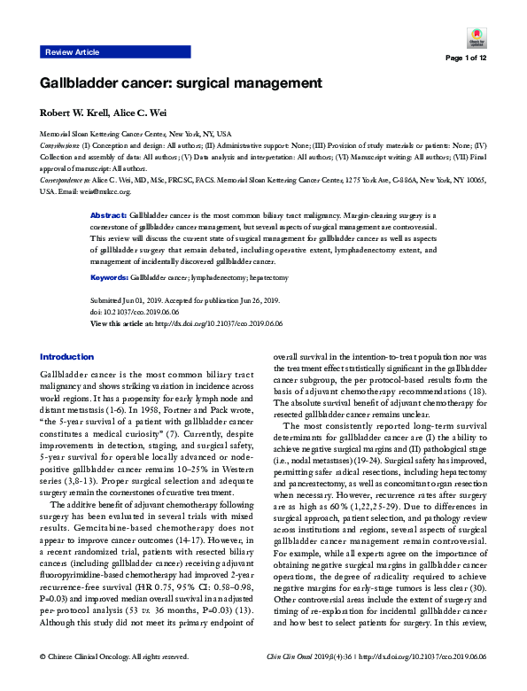 (PDF) Gallbladder cancer: surgical management