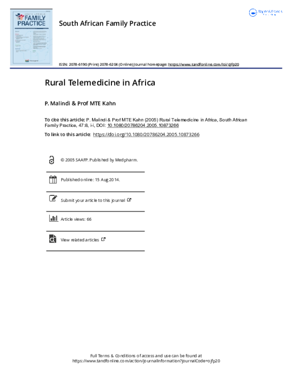 (PDF) Rural Telemedicine in Africa