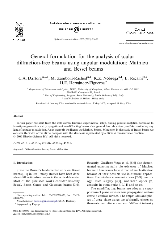 (PDF) General formulation for the analysis of scalar diffraction-free ...