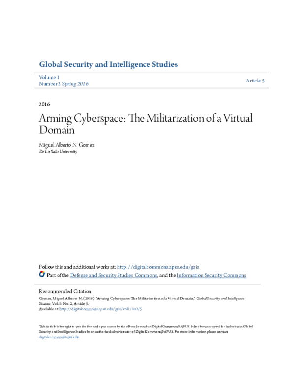 (PDF) Cyberspace : The Militarization of a Virtual Domain
