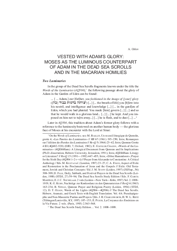 (PDF) Vested with Adam's Glory: Moses as the Luminous Counterpart of ...