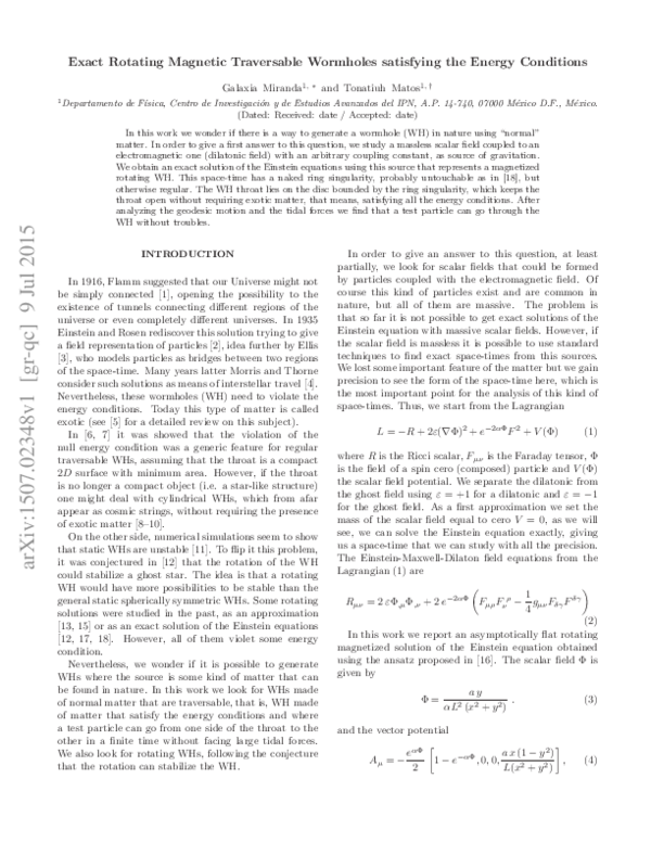 (PDF) Exact rotating magnetic traversable wormhole satisfying the ...