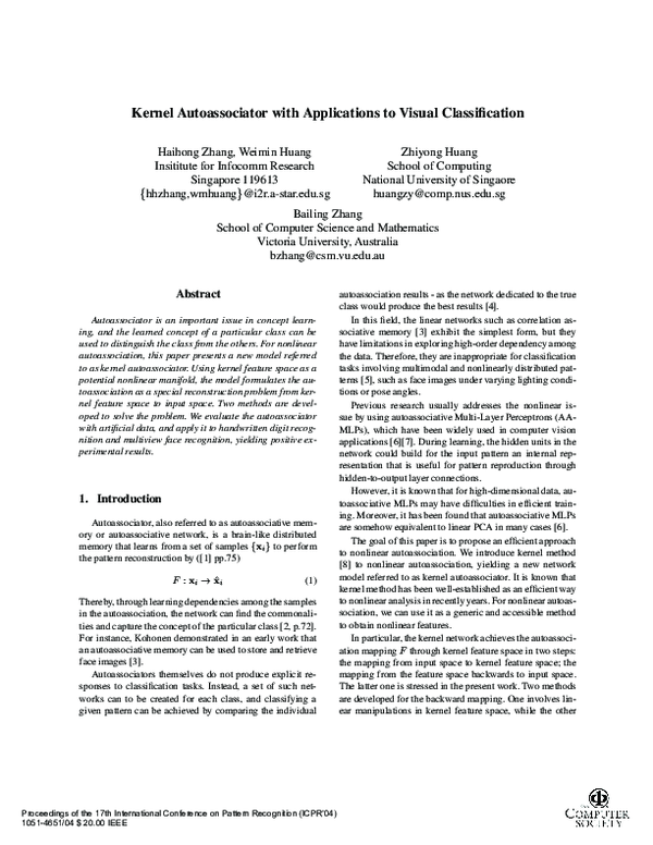 (PDF) Kernel Autoassociator for Visual Classification Tasks (PDF) Kernel Autoassociator for Visual Classification Tasks