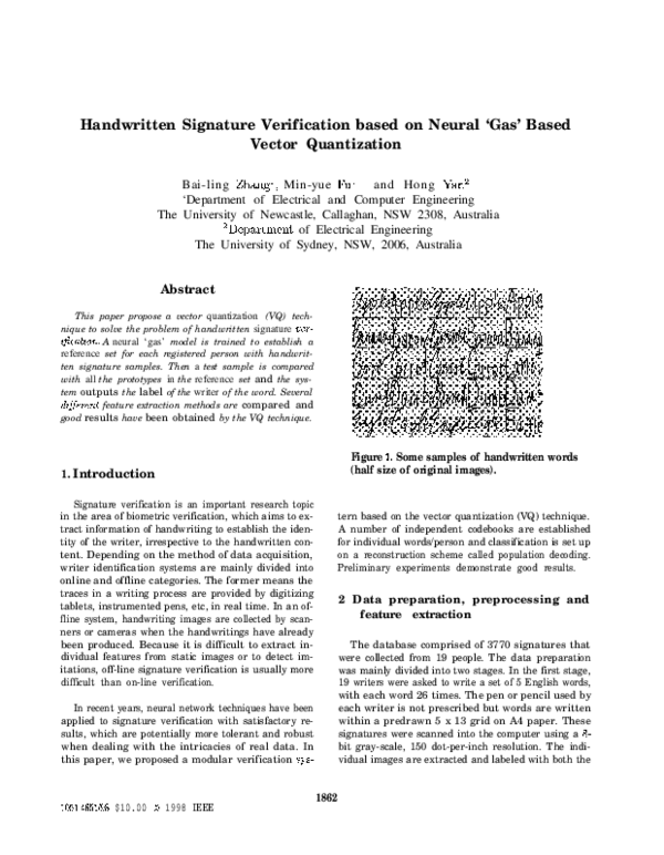 Pdf Handwritten Signature Verification Based On Neural Gas Based
