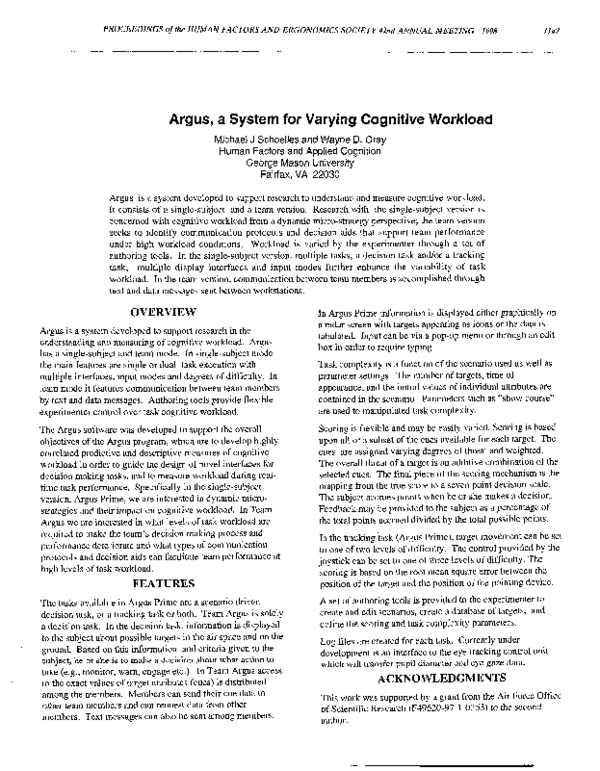 (PDF) Argus, a System for Varying Cognitive Workload