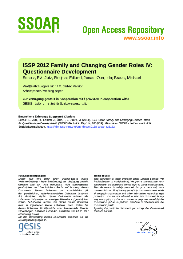 (PDF) ISSP 2012 Family and Changing Gender Roles IV: Questionnaire ...