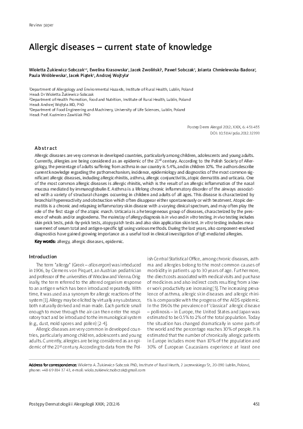 (PDF) Allergic diseases – current state of knowledge