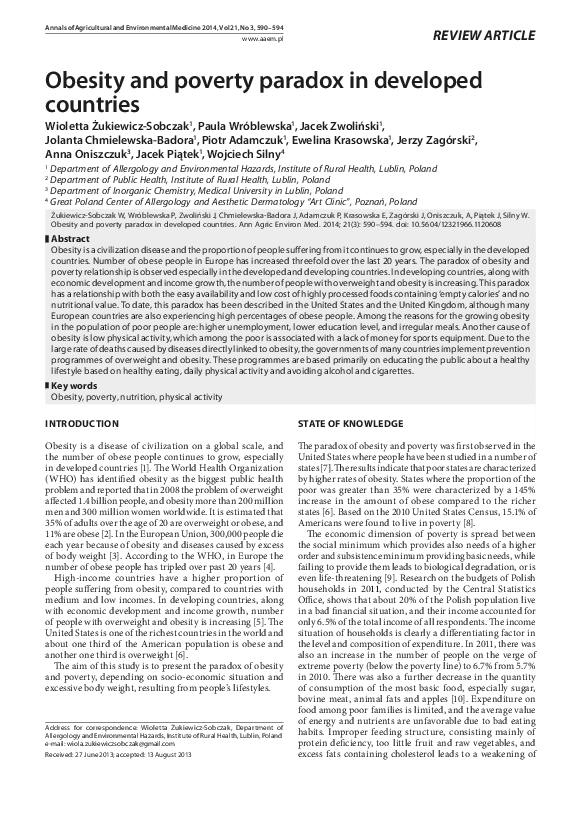 (PDF) Obesity and poverty paradox in developed countries