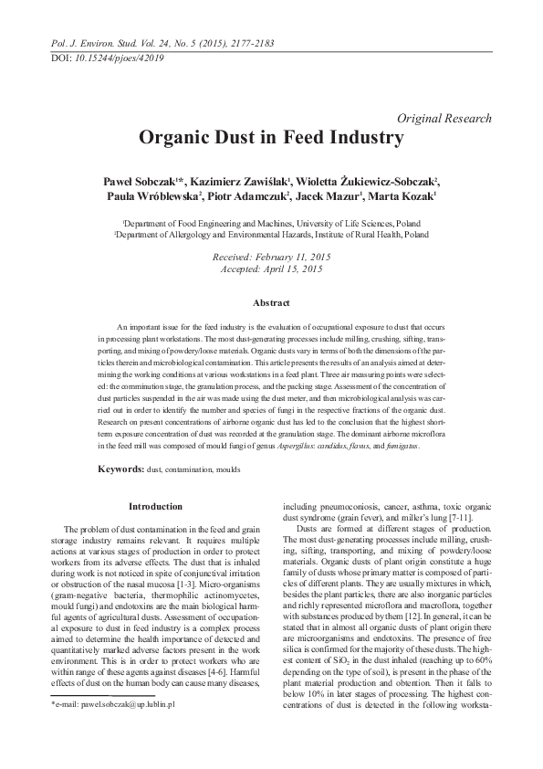 (PDF) Organic dust in feed industry