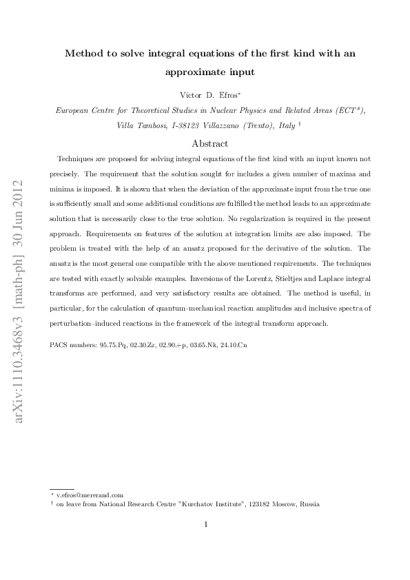 (PDF) Method to solve integral equations of the first kind with an approximate input | Victor ...