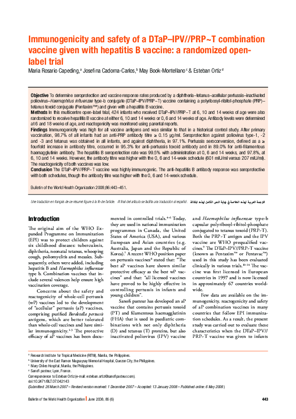 (PDF) Immunogenicity and safety of DTaP-IPV/PRP-T combination vaccine ...