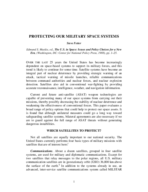 (PDF) Protecting Our Military Space Systems