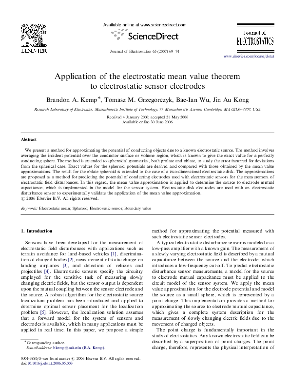 (PDF) Application of the electrostatic mean value theorem to electrostatic sensor electrodes