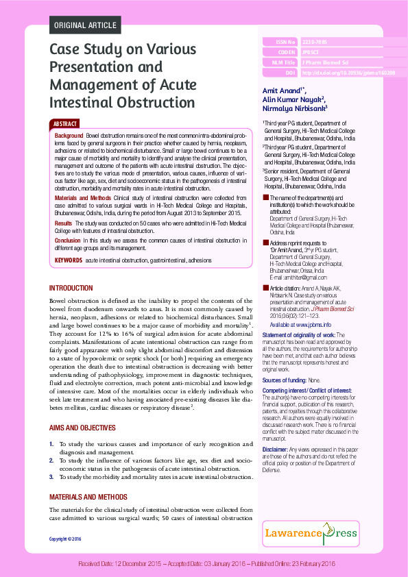 (PDF) Case Study on Various Presentation and Management of Acute ...