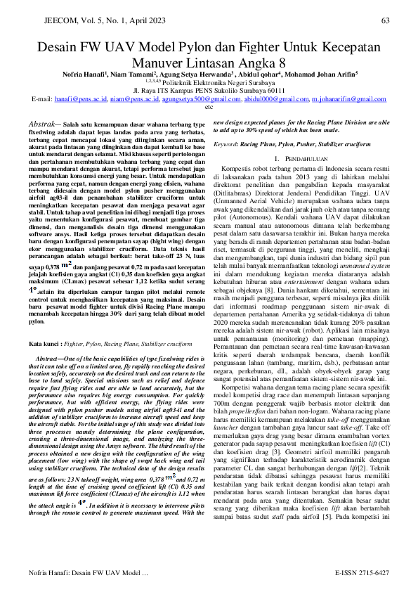 (PDF) Desain FW UAV Model Pylon dan Fighter Untuk Kecepatan Manuver Lintasan Angka 8 | Nofria ...