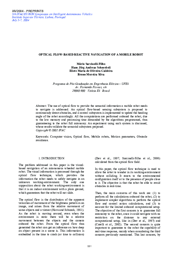 Pdf Optical Flow Based Reactive Navigation Of A Mobile Robot 