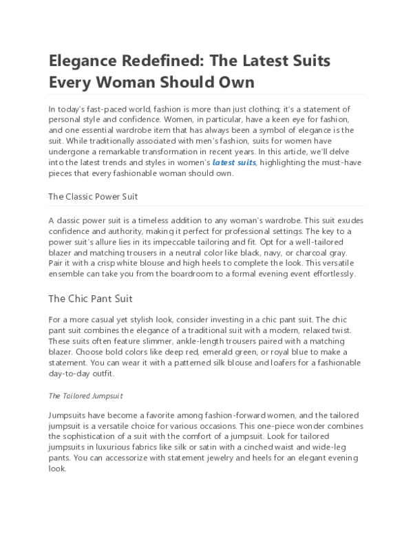 Pdf Elegance Redefined The Latest Suits Every Woman Should Own