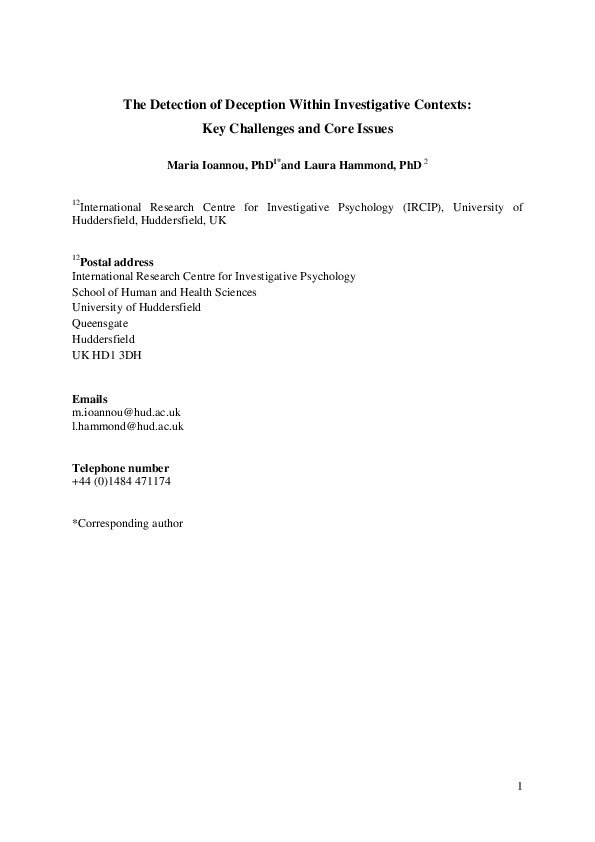 (PDF) The Detection of Deception Within Investigative Contexts: Key ...