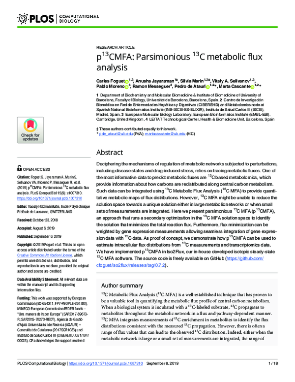 (PDF) p13CMFA: Parsimonious 13C metabolic flux analysis | Marta Cascante - Academia.edu