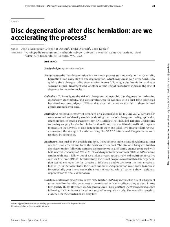 (PDF) Disc degeneration after disc herniation: are we accelerating the ...