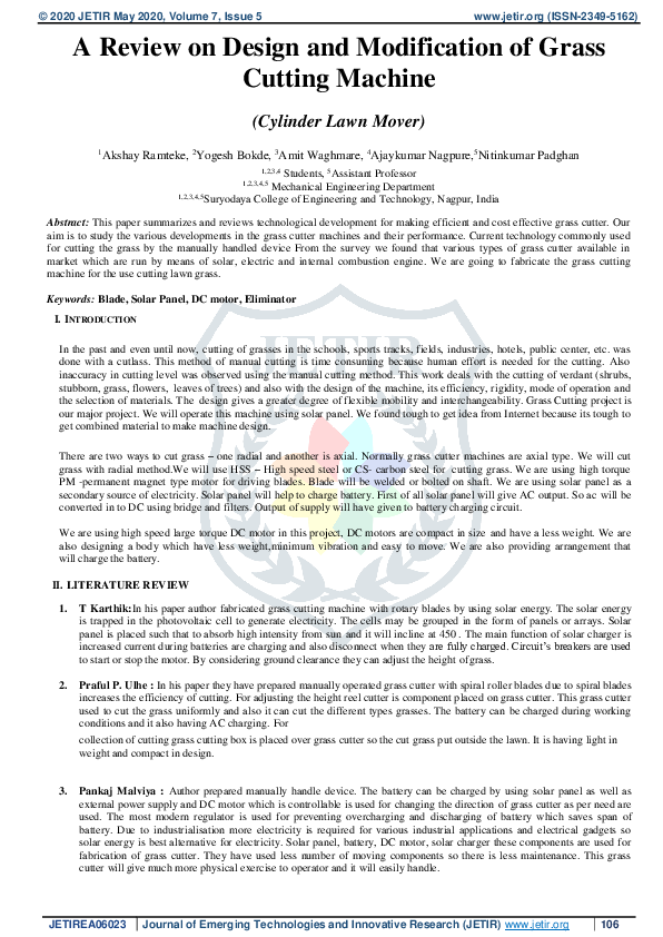 (PDF) A Review on Design and Modification of Grass Cutting Machine