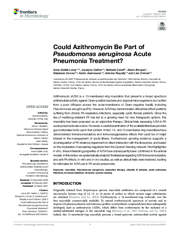 (PDF) Could Azithromycin Be Part of Pseudomonas aeruginosa Acute Pneumonia Treatment?
