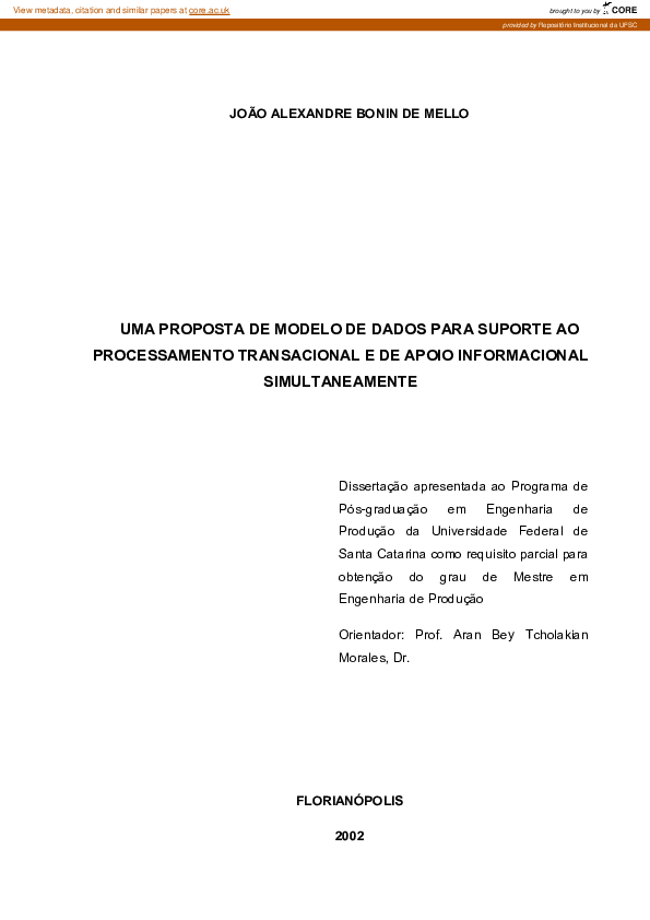 (PDF) Uma proposta de modelo de dados para suporte ao processamento ...