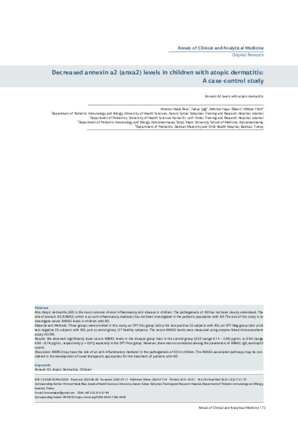 (PDF) Decreased annexin a2 (anxa2) levels in children with atopic ...