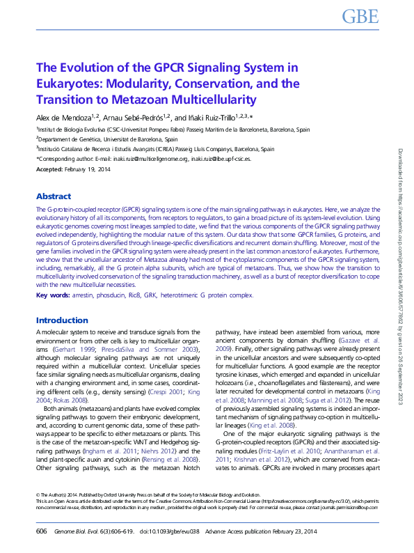 (PDF) The Evolution of the GPCR Signaling System in Eukaryotes ...
