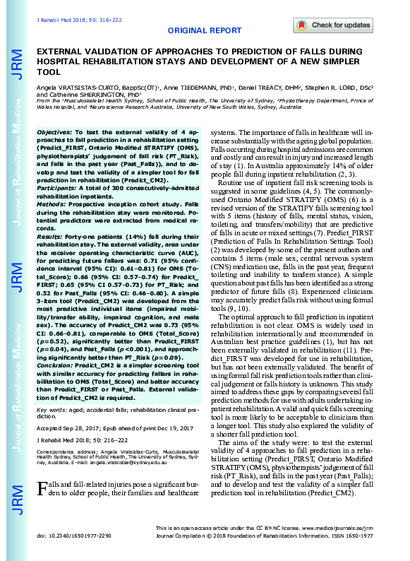 (PDF) External validation of approaches to prediction of falls during ...