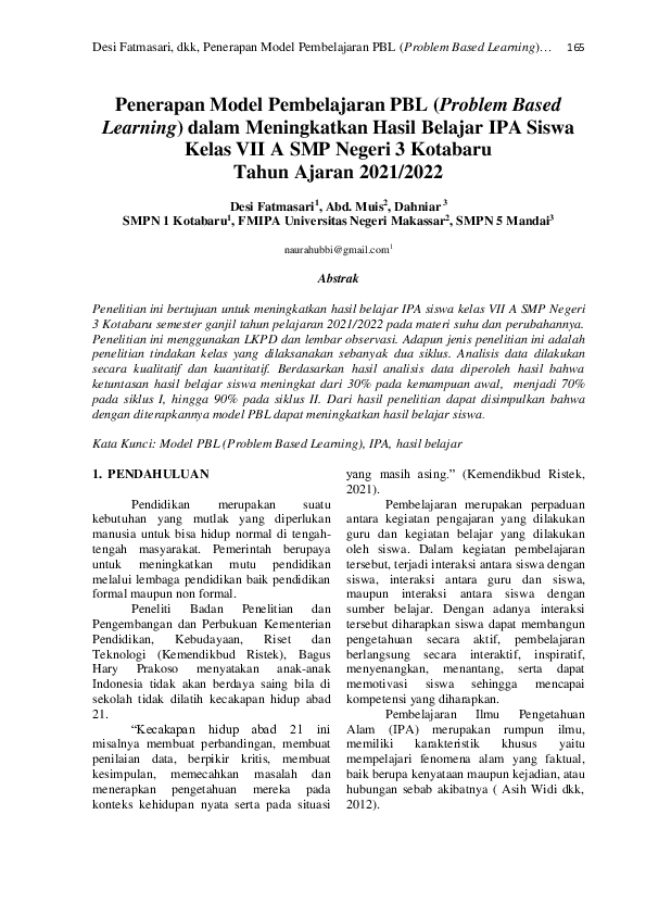 (PDF) Penerapan Model Pembelajaran PBL (Problem Based Learning) dalam Meningkatkan Hasil Belajar ...