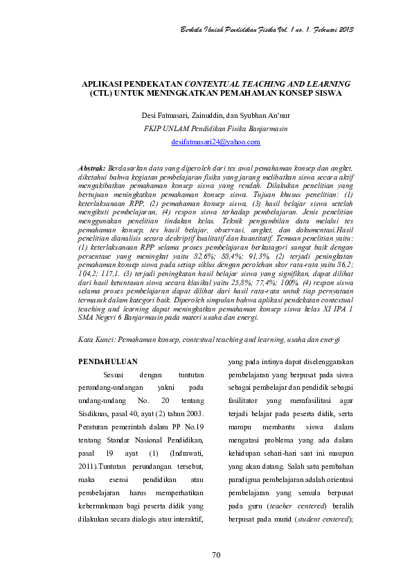 (PDF) Aplikasi Pendekatan Contextual Teaching and Learning (CTL) Untuk Meningkatkan Pemahaman ...