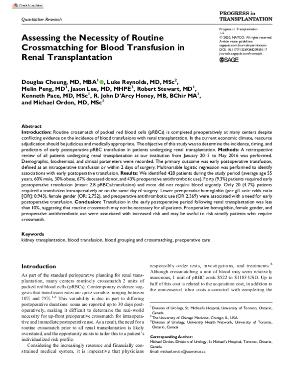(PDF) Assessing the Necessity of Routine Crossmatching for Blood ...