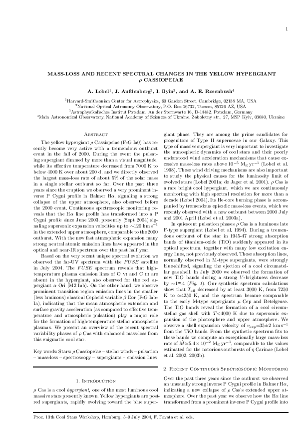 (PDF) Mass-loss and Recent Spectral Changes in the Yellow Hypergiant ...