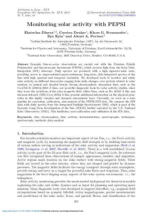 (PDF) Monitoring solar activity with PEPSI