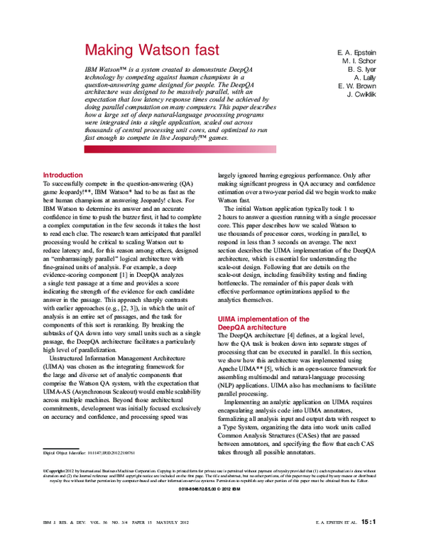 (PDF) Making Watson fast