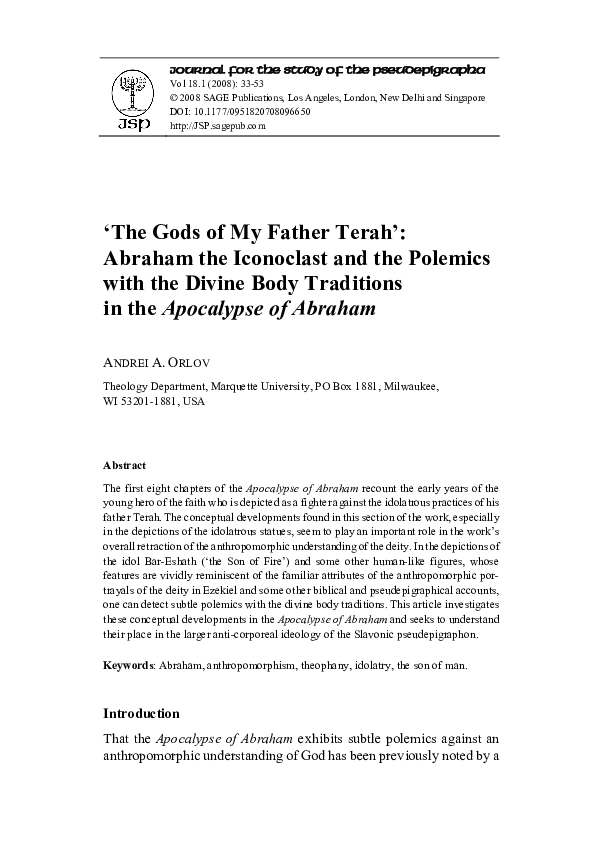 (PDF) ‘The Gods of My Father Terah’: Abraham the Iconoclast and the ...