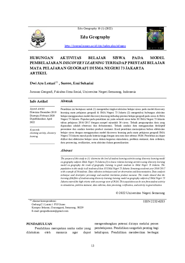 (PDF) Hubungan Aktivitas Belajar Siswa Pada Model Pembelajaran ...