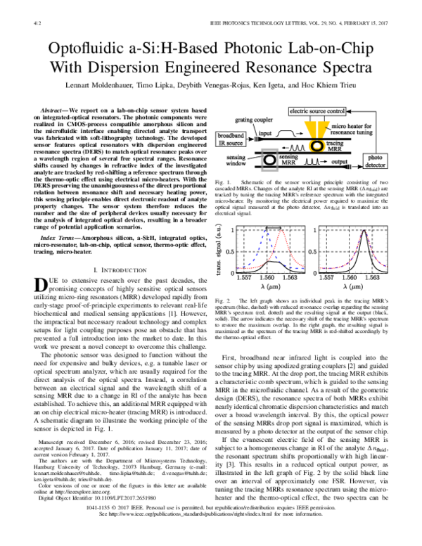 (PDF) Optofluidic a-Si:H-Based Photonic Lab-on-Chip With Dispersion Engineered Resonance Spectra