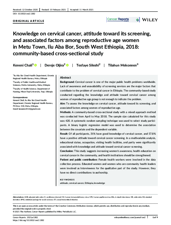 (PDF) Knowledge on cervical cancer, attitude toward its screening, and associated factors among ...